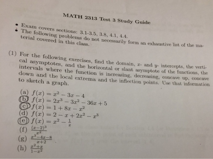 Solved MATH 2313 Test 3 Study Guide xam covers sections: | Chegg.com