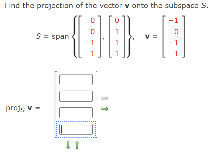 Solved Find the projection of the vector v onto the subspace | Chegg.com