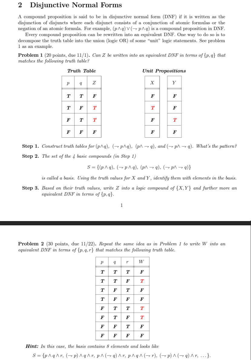 Solved 2 Disjunctive Normal Forms A Compound Proposition Is