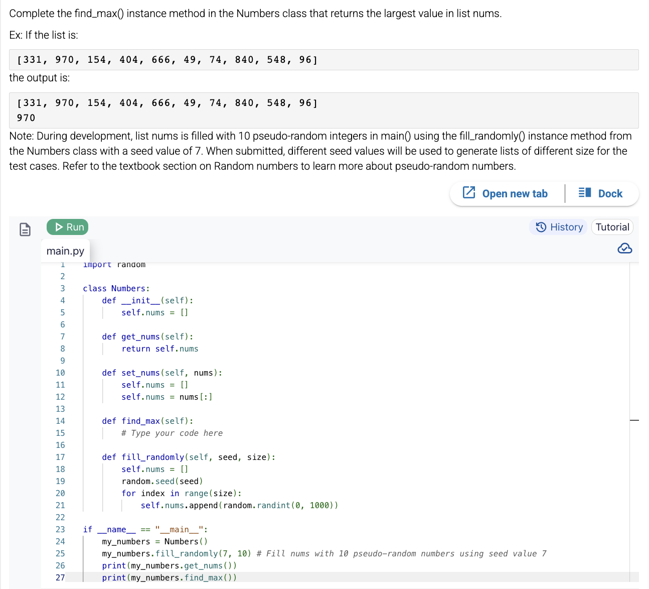 Solved In Python, Complete the find_max() ﻿instance method | Chegg.com
