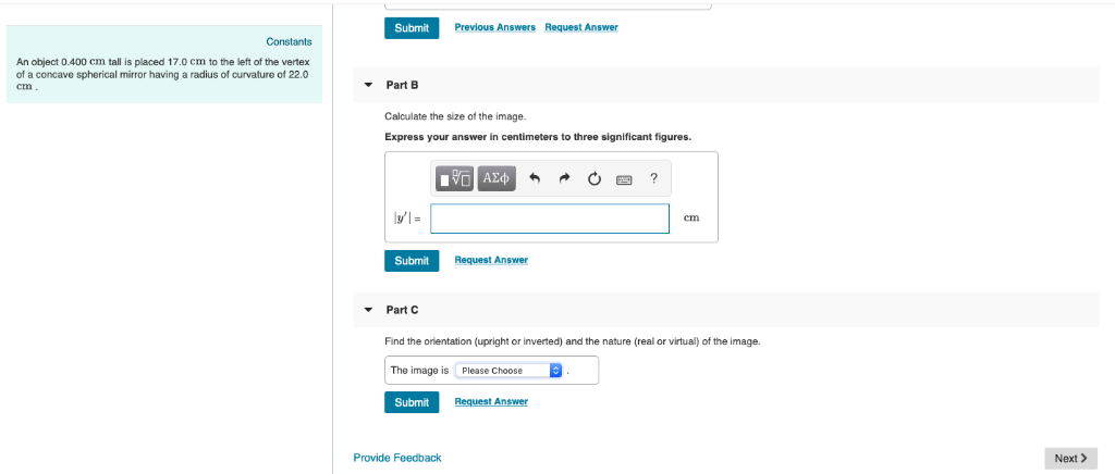 Solved Part A Constants An object 0.400 cm tall is placed | Chegg.com