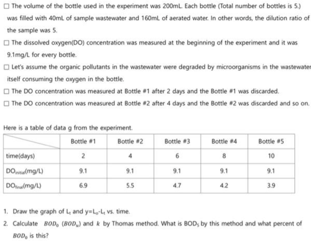 The volume of the bottle used in the experiment was | Chegg.com