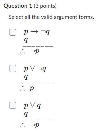 Solved Select all the valid argument forms. | Chegg.com