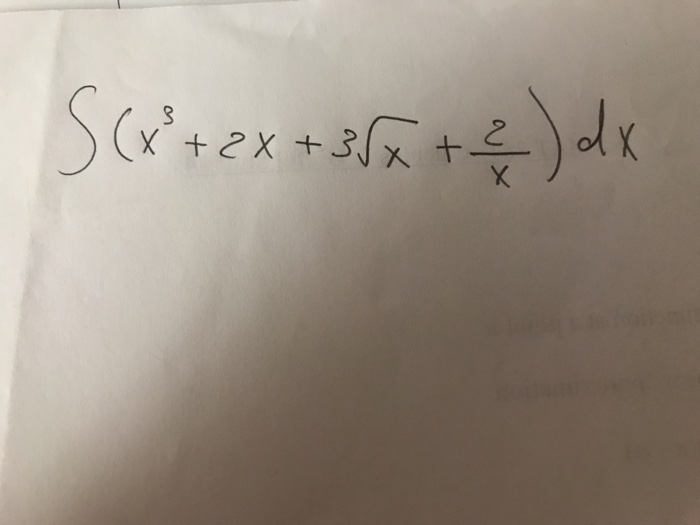 Solved integral (x^3 + 2x + 3 Squareroot x + 2/x) dx | Chegg.com