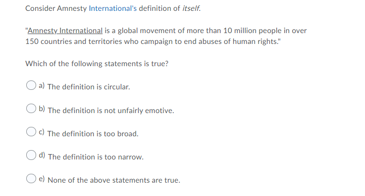 Solved Consider Amnesty International's definition of | Chegg.com