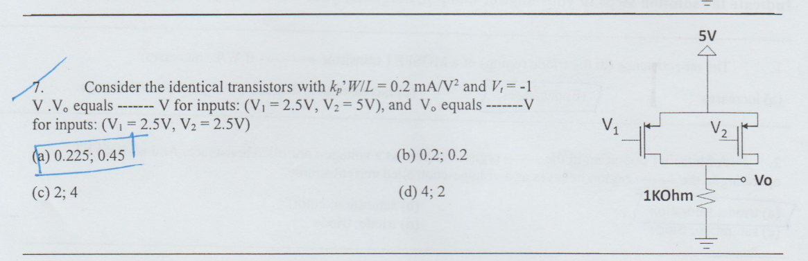 Solved 7. Consider the identical transistors with kp′W/L=0.2 | Chegg.com