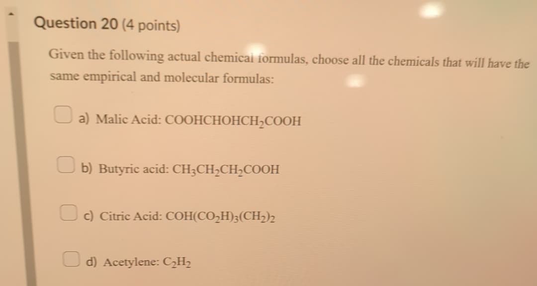Solved Given the following actual chemicai formulas, choose | Chegg.com