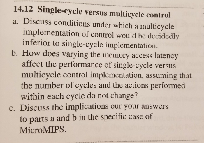Solved 14.12 Single-cycle versus multicycle control a. | Chegg.com