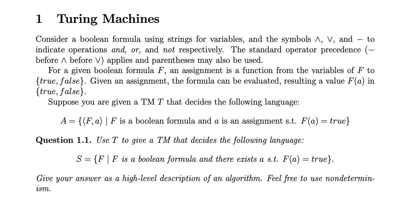 1 Turing Machines to Consider a boolean formula using | Chegg.com