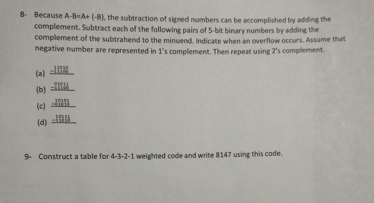 Solved Because A B A B The Subtraction Of Signed