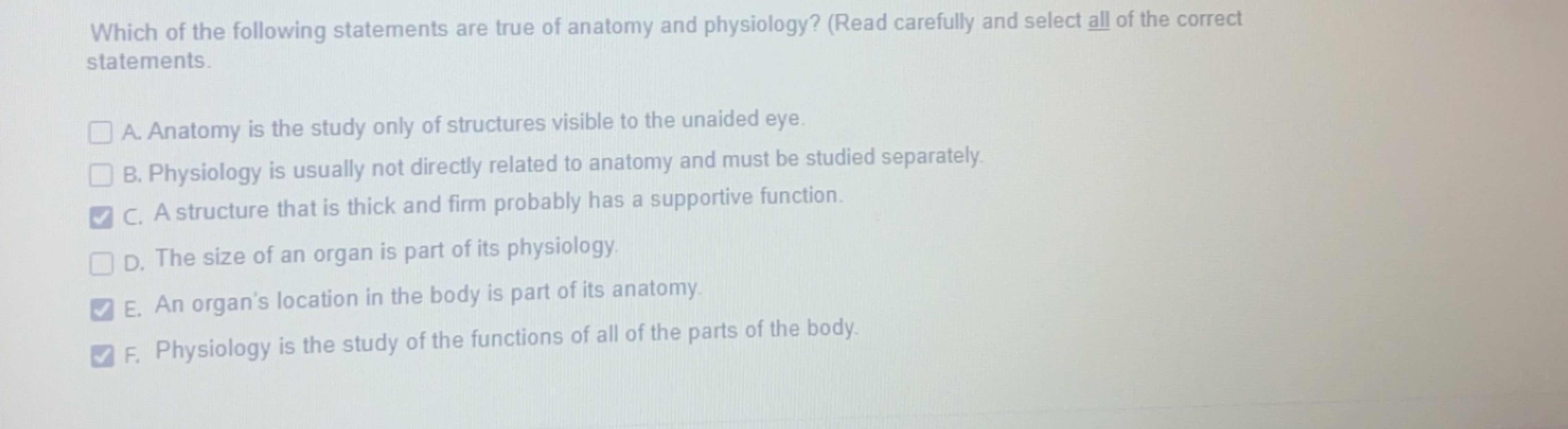 Solved Which of the following statements are true of anatomy | Chegg.com