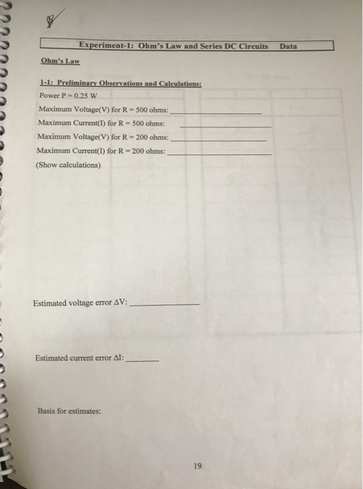 Solved Experiment-1: Ohm's Law and Series DC Circuits Data | Chegg.com