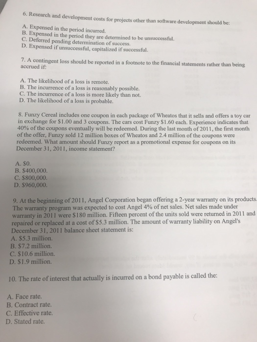 Solved 6. Research and development costs for projects other | Chegg.com