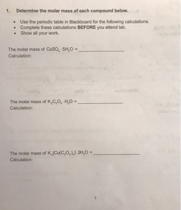 Solved Determine the molar mass of each compound below. 1. | Chegg.com