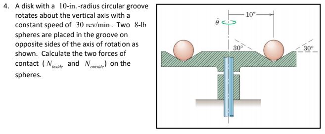 Solved 10" 4. A disk with a 10-in.-radius circular groove | Chegg.com