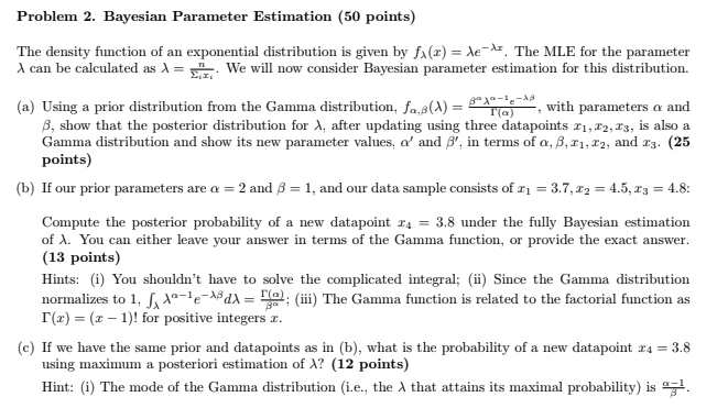 Problem 2. Bayesian Parameter Estimation (50 points) | Chegg.com