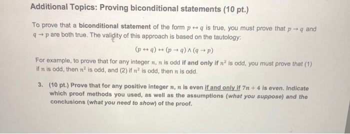Solved Additional Topics: Proving biconditional statements | Chegg.com