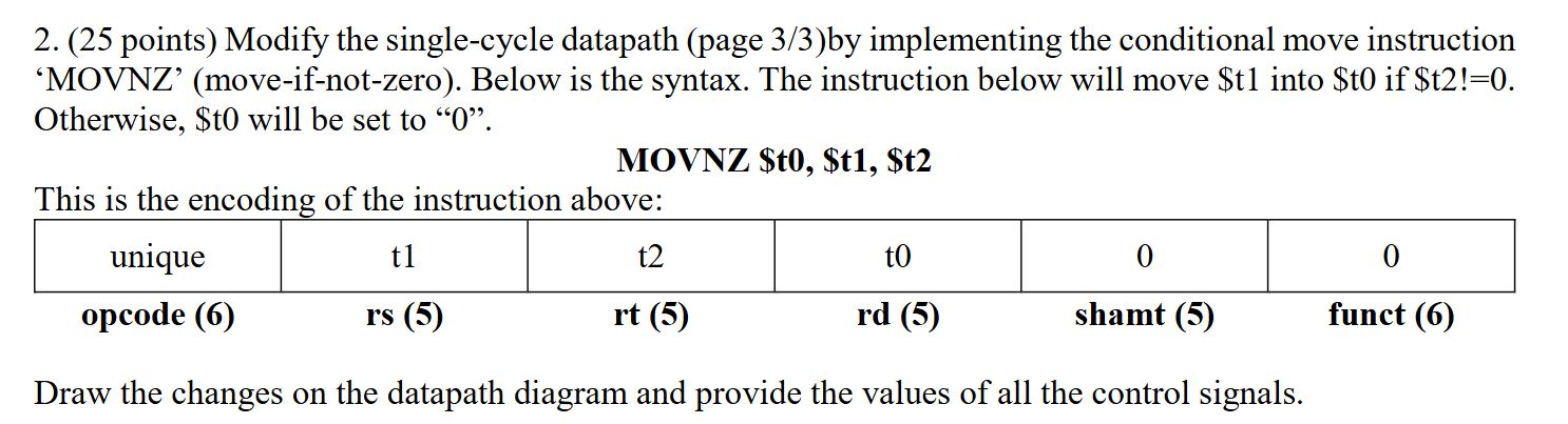 Solved Modify the single-cycle datapath (page 3/3)by | Chegg.com