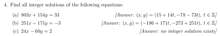 Solved Find all integer solutions of the following | Chegg.com