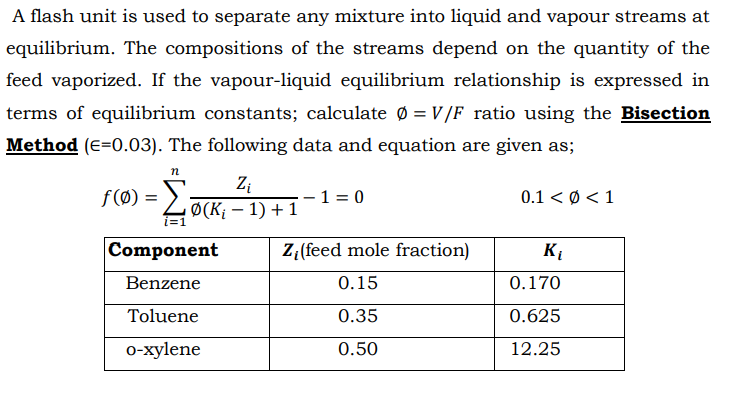 Solved A flash unit is used to separate any mixture into | Chegg.com