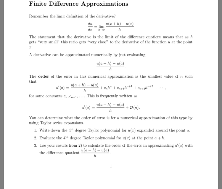 Solved Finite Difference Approximations Remember thelimit | Chegg.com