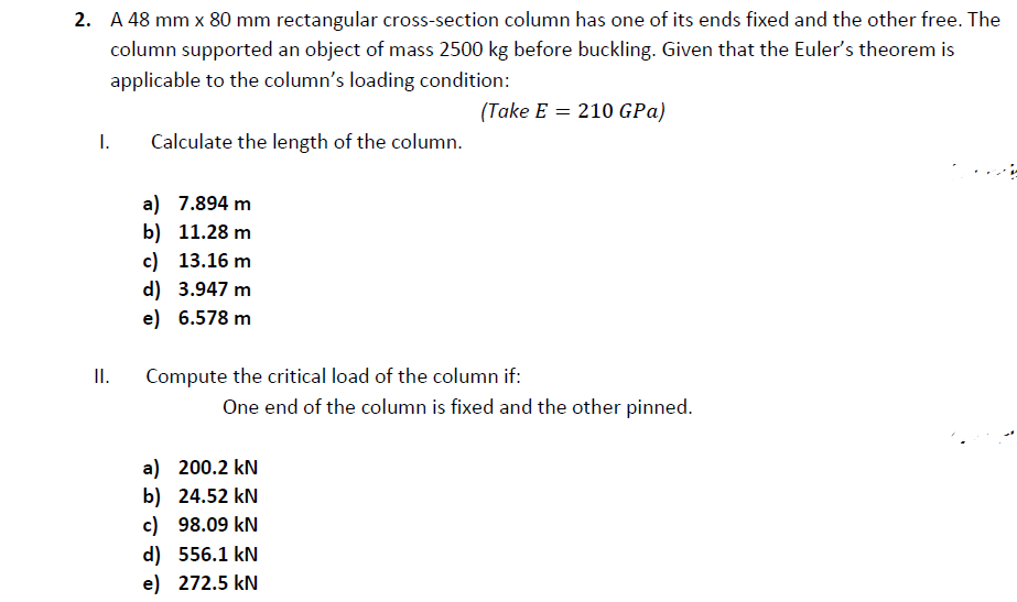Solved 2. A 48 mm×80 mm rectangular cross-section column has | Chegg.com