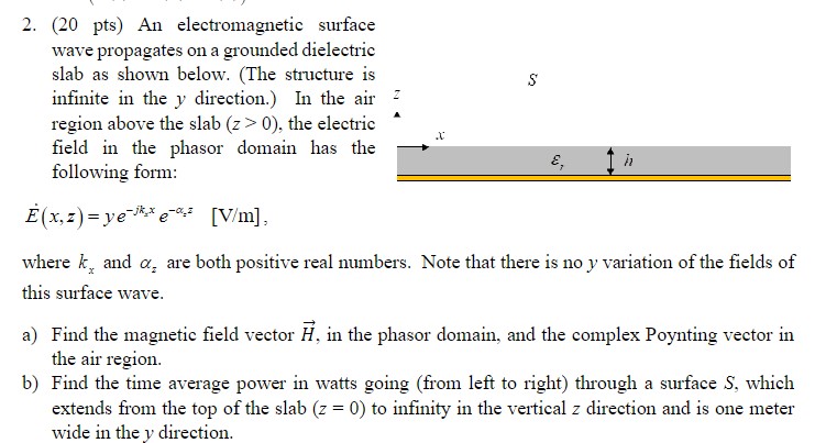 Solved 2. (20 pts) An electromagnetic surface wave | Chegg.com