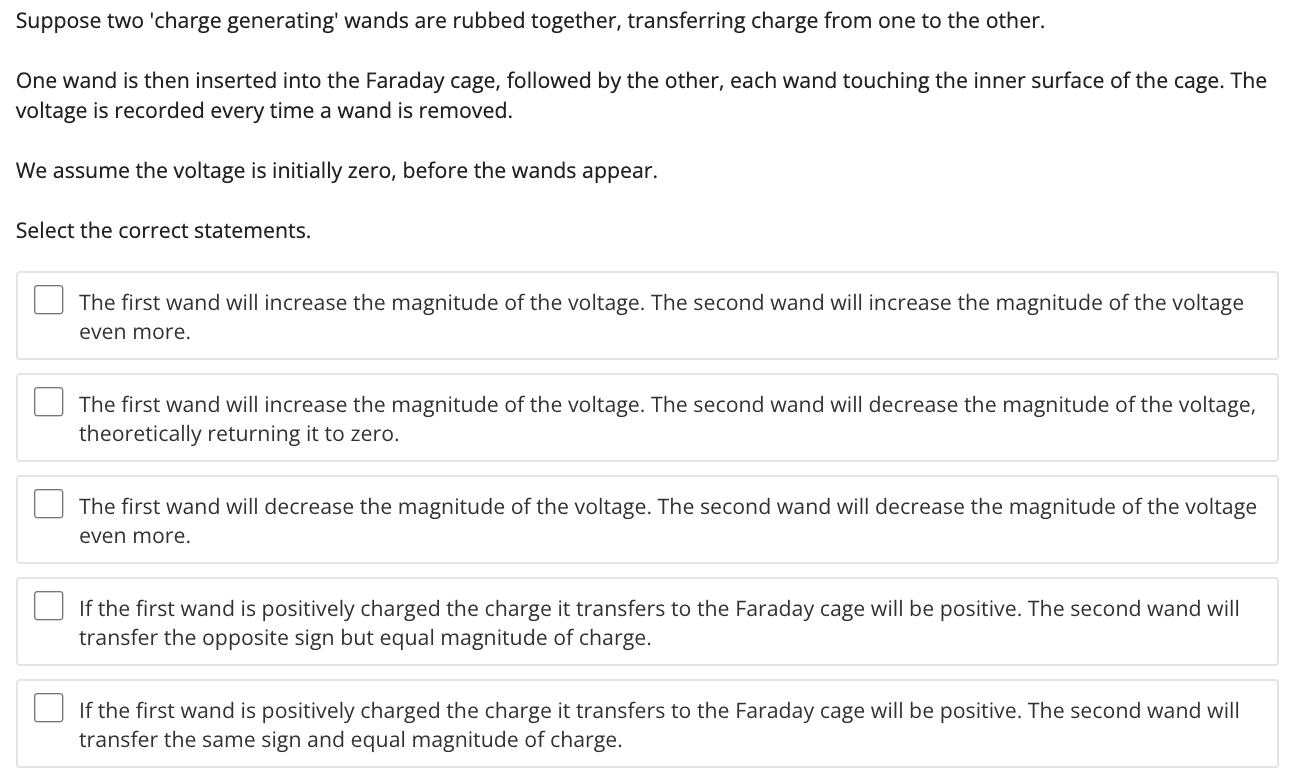 Solved Suppose two 'charge generating' wands are rubbed | Chegg.com