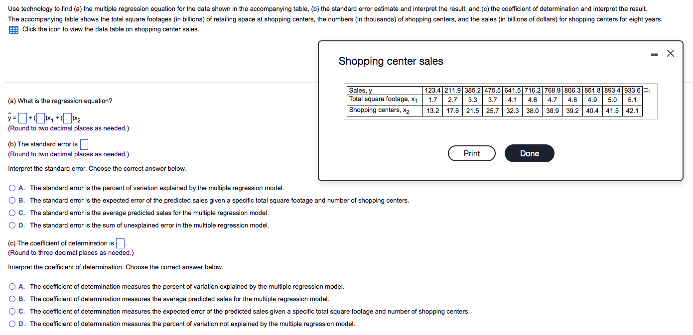 Solved Use technology to find (a) the multiple regression | Chegg.com