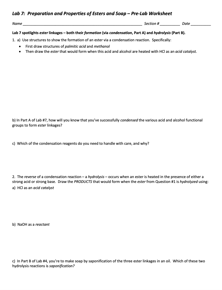 Solved Lab 7: Preparation and Properties of Esters and Soap | Chegg.com