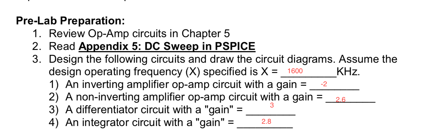 Solved Pre-Lab Preparation: 1. Review Op-Amp circuits in | Chegg.com
