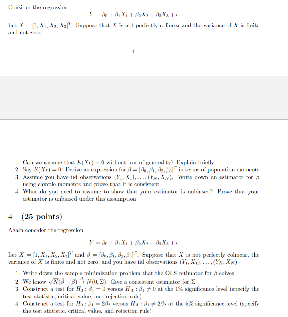 Solved Consider the regression Y = Bo + B1X1 + B2X2 + B3X3 | Chegg.com