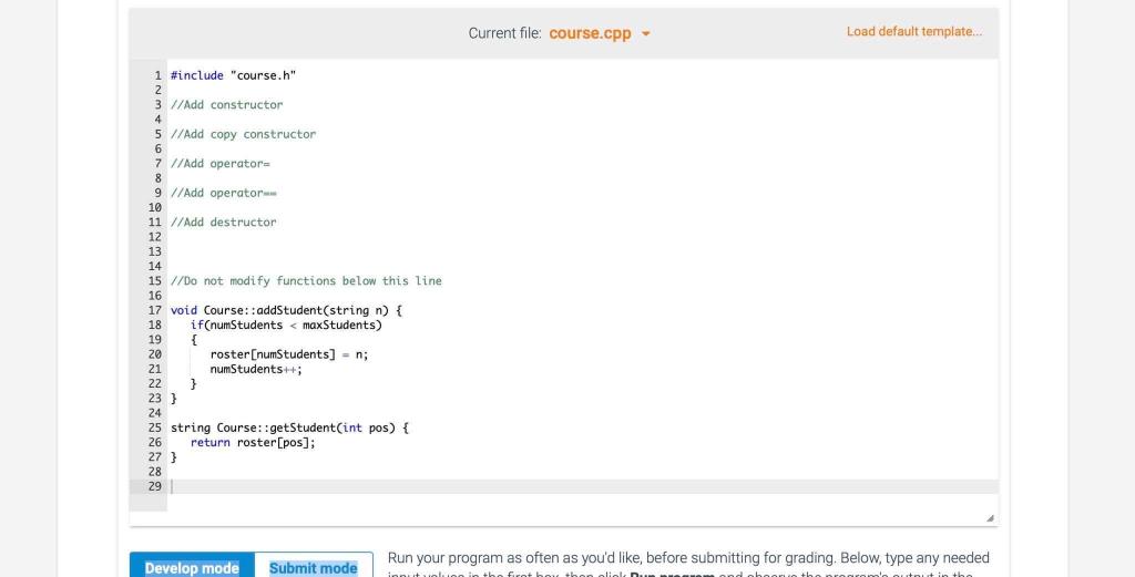 Solved Current file: course.h Load default template... 1 | Chegg.com