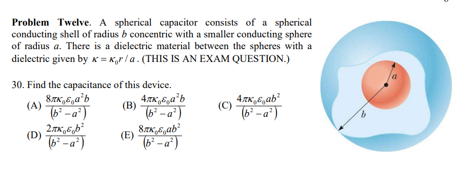 Solved Problem Twelve. A spherical capacitor consists of a | Chegg.com