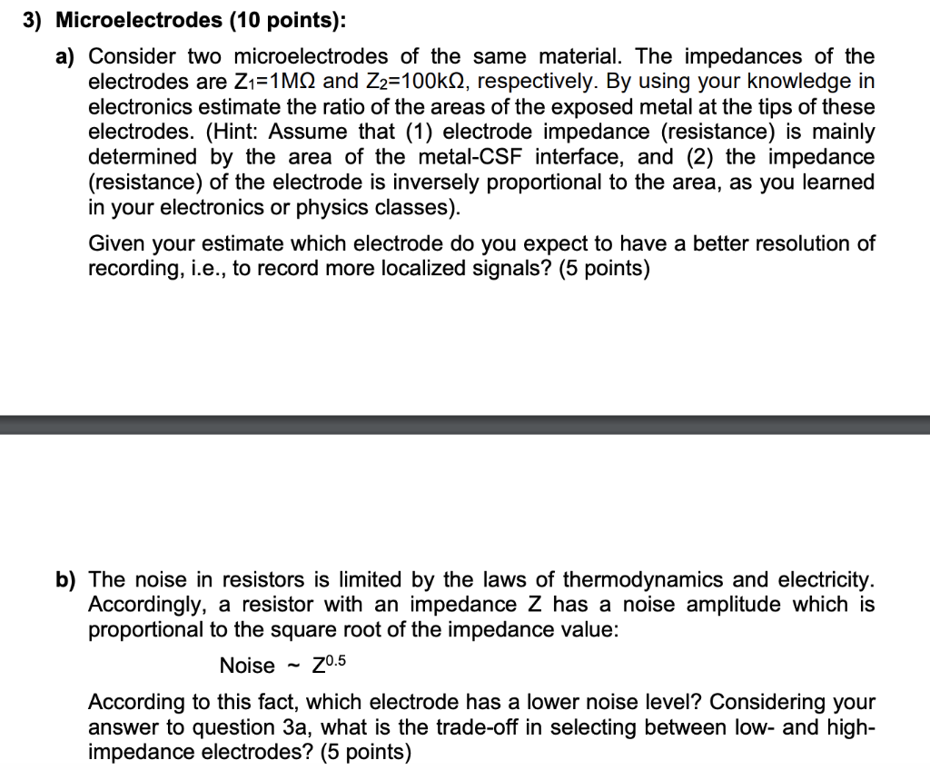 Solved Microelectrodes (10 points): a) Consider two | Chegg.com