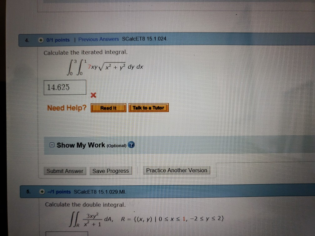 Solved 4. 0/1 points | Previous Answers SCalcET8 15.1.024 | Chegg.com