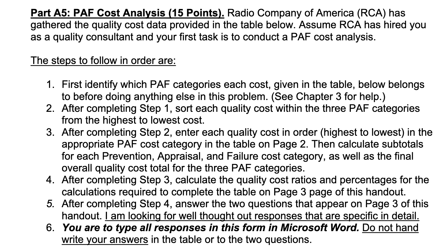 Part A5: PAF Cost Analysis (15 Points). Radio Company | Chegg.com