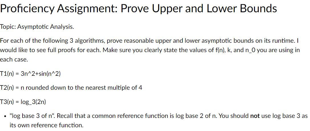 Solved Proficiency Assignment: Prove Upper and Lower Bounds | Chegg.com