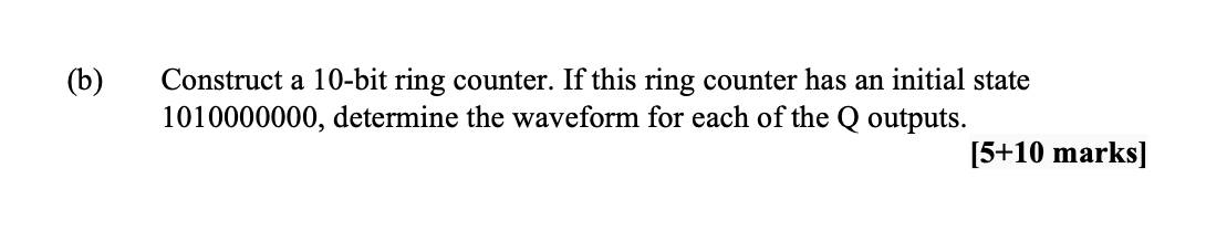 Solved (b) Construct a 10-bit ring counter. If this ring | Chegg.com