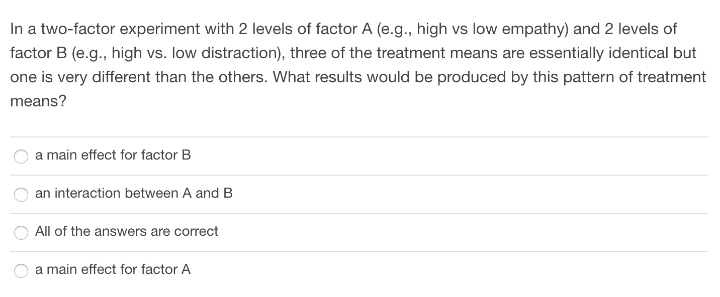 Solved In a two-factor experiment with 2 levels of factor A | Chegg.com