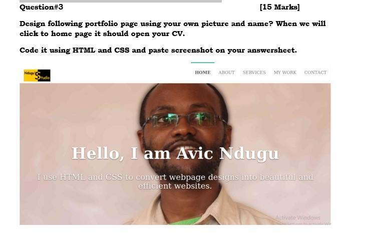 Solved Question#3 [15 Marks] Design following portfolio page | Chegg.com