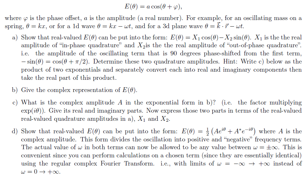 Solved EO) = a cos(@+4), where p is the phase offset, a is | Chegg.com