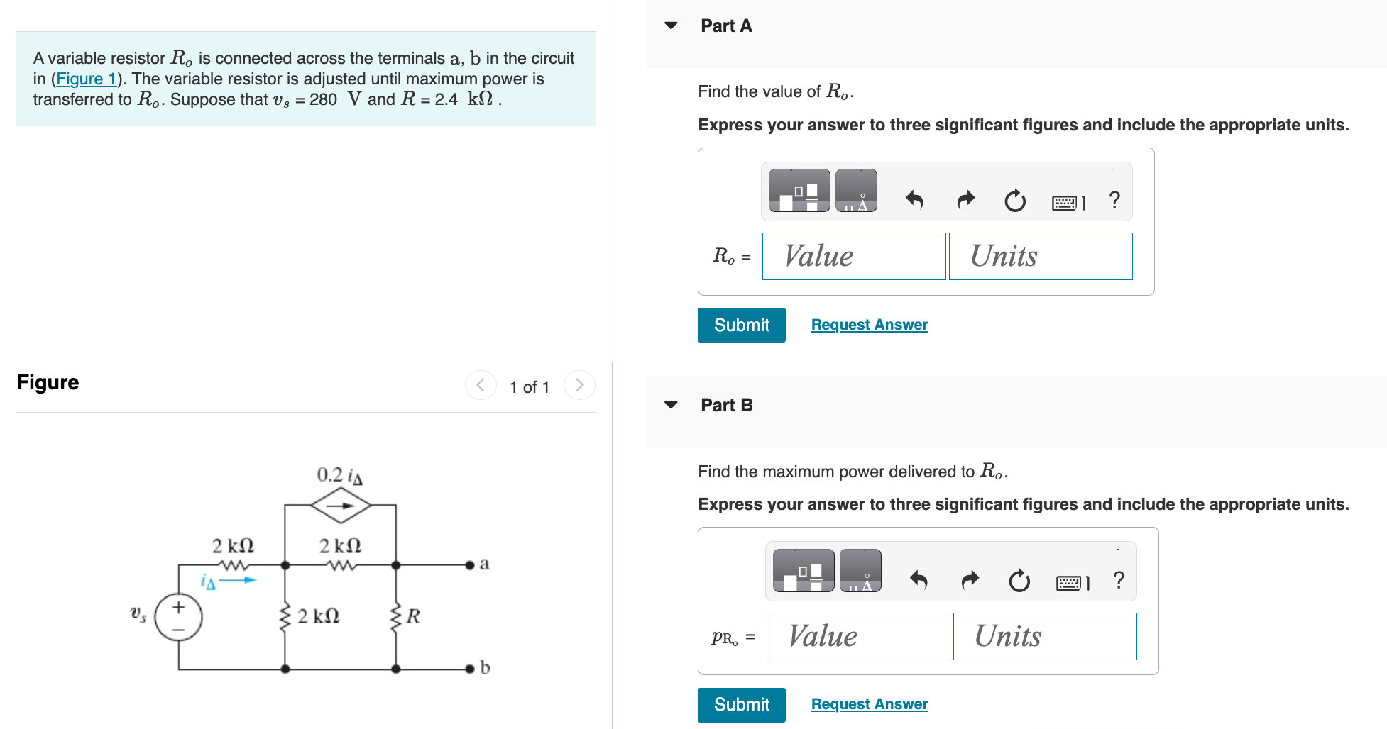 Solved A variable resistor Ro is connected across the | Chegg.com