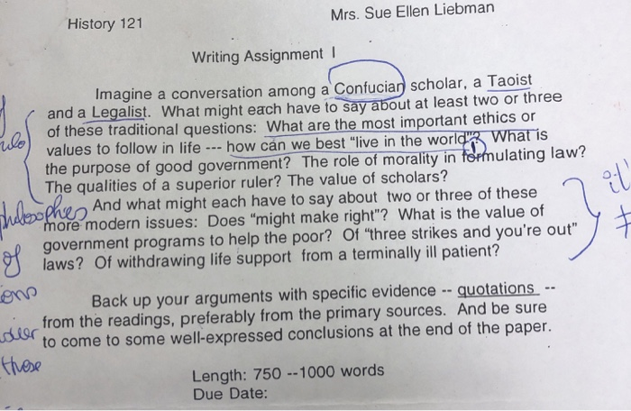 Mrs. Sue Ellen Liebman History 121 Writing Assignment | Chegg.com