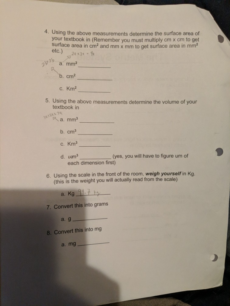 Solved The Metric System 1. Using a meter stick or hand mm | Chegg.com