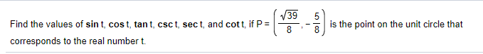 Solved Find the values of sin t, cos t, tan t, csc t, sec t, | Chegg.com
