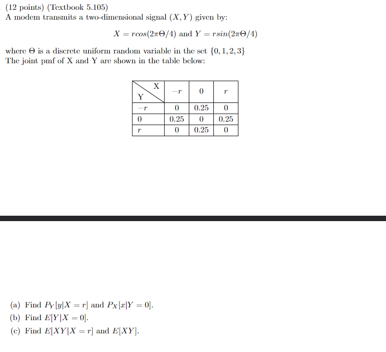 Solved (12 points) (Textbook 5.105 ) A modem transmits a | Chegg.com