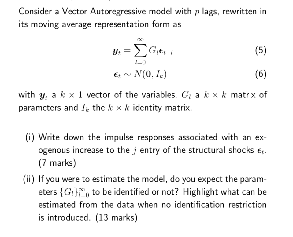 Solved Consider a Vector Autoregressive model with p lags, | Chegg.com