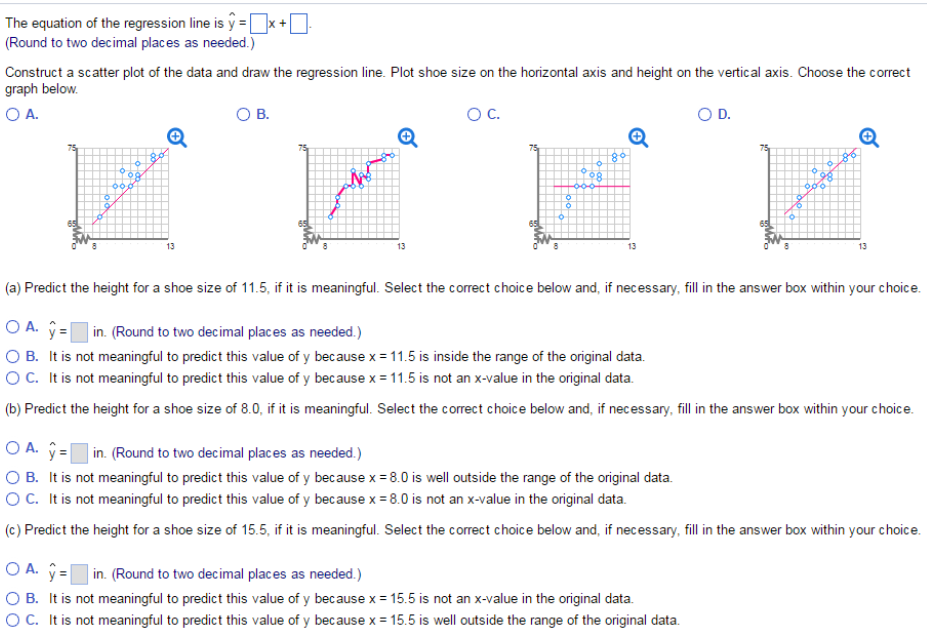 Solved The accompanying data are the shoe sizes and heights | Chegg.com