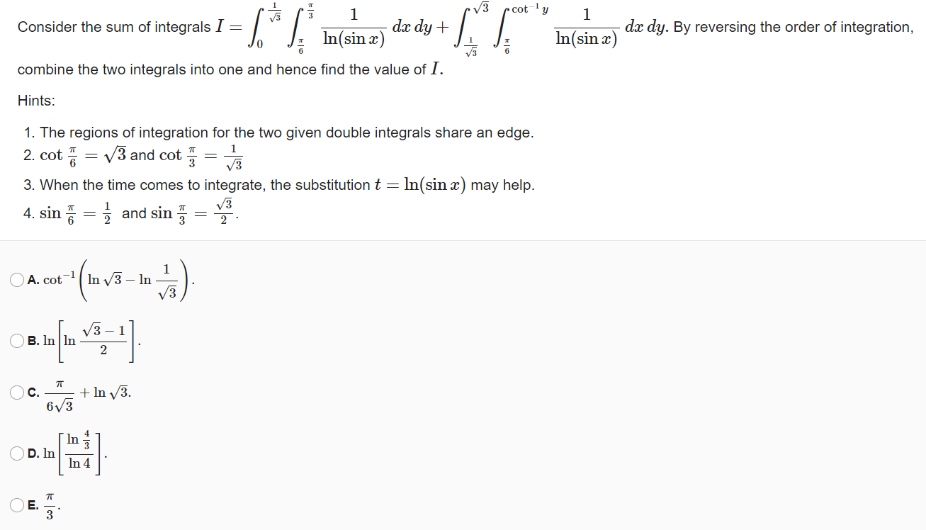 Solved Consider the sum of integrals | Chegg.com